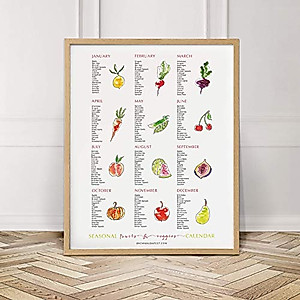 Seasonal Fruit and Vegetable Calendar print of original watercolor art - 12"x18" - unframed - Kitchen Decor, Dining Room Wall Art, Health Poster for Classroom
