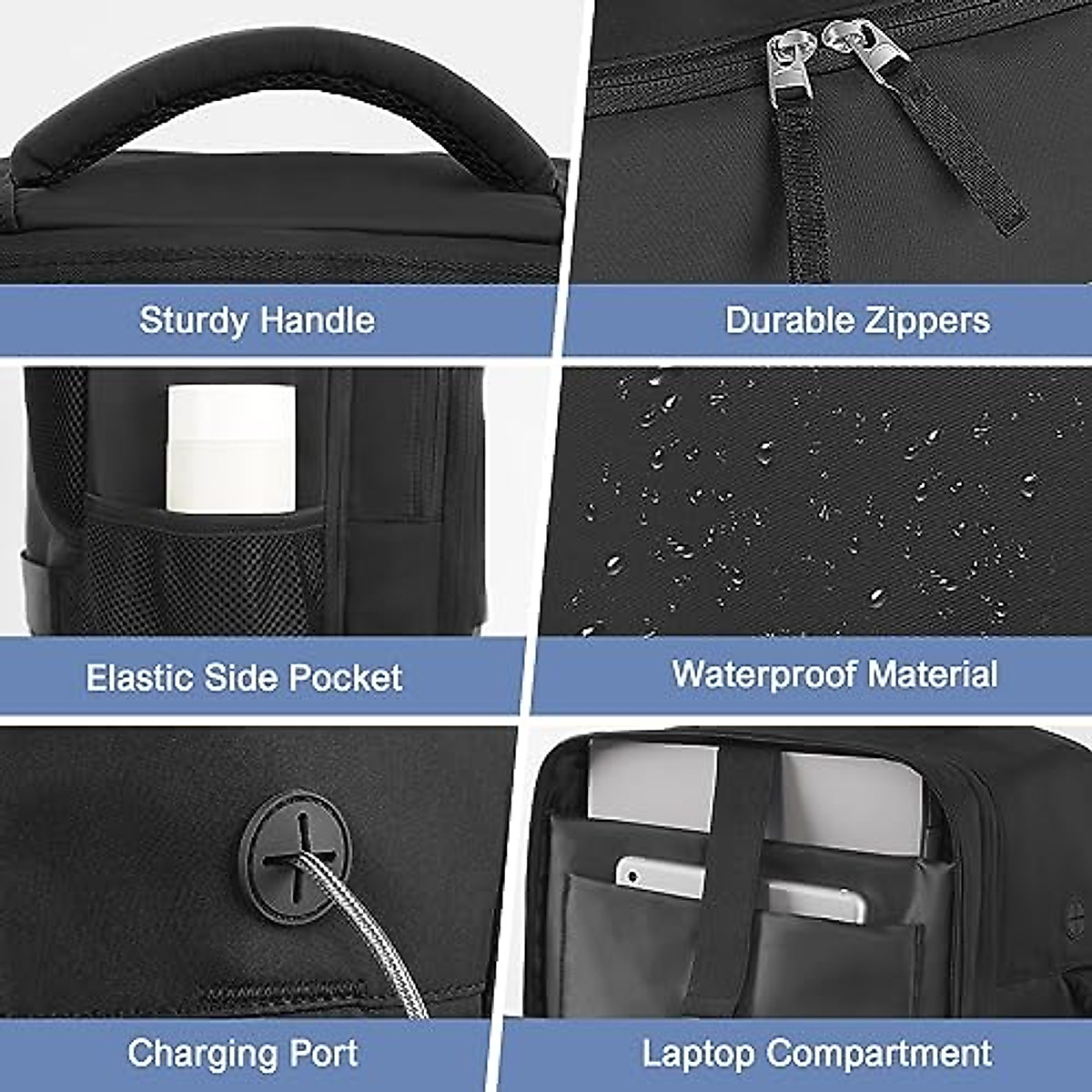 Rinlist Backpack for Men Women, Black Backpack for Traveling on Airplane, Weekender Carry on Backpack Casual Daypack for Hiking Gym Business Work College, Anti-theft Backpack Purse