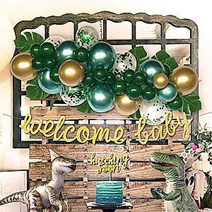 Homond Dinosaur Baby Shower Decorations for Boy, Dinosaur Balloons Garland Kit for Baby Shower, Dinosaur Party Supplies, Welcome Baby Banner, Hatching Soon Cake Topper