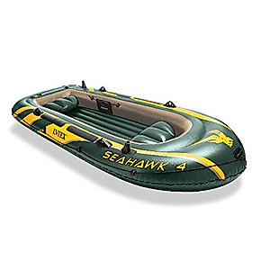 Intex 68351EP Seahawk 4 Inflatable Boat Set: includes Deluxe 54in Boat Oars and High-Output Pump – SuperStrong PVC – Fishing Rod Holders – 4-Person – 1050lb Weight Capacity