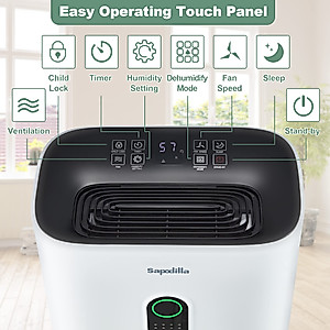 Sapodilla Dehumidifier for Basement, 50 Pints Dehumidifier for 3000 Sq.Ft, 1.72 Gallon Water Tank with Drain Hose, Auto or Manual, Portable Home Dehumidifier for Large Room Bedroom Bathroom Laundry