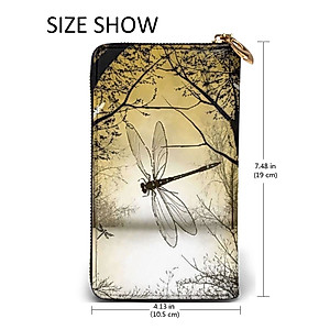 HOMETER Women'S Leather Wallet Dragonflies Coin Purse Travel Credit Card Holder Zipper Purse Cell Phone Handbag