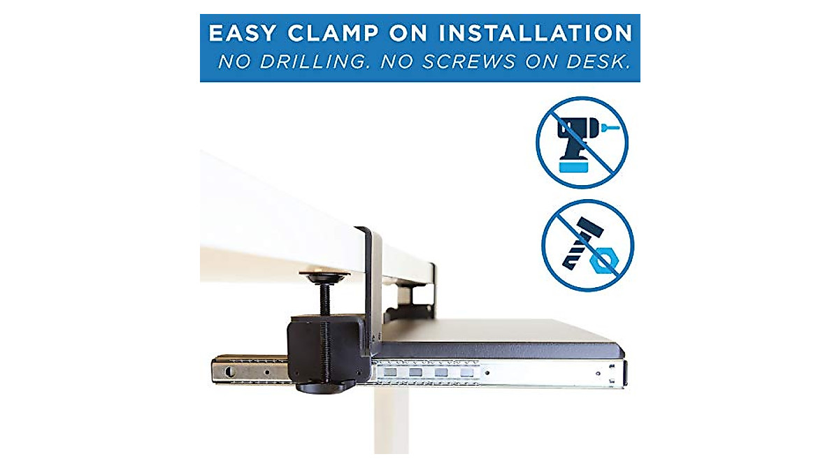 Mount-It! Clamp Keyboard Tray - Ergonomic Under Desk Platform