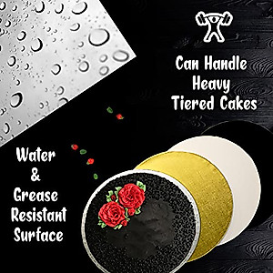 YAARA - 8 Pack 12 Inch Cake Drums in 4 Colors, Black Gold Silver & White Drums. 1/2 Inch Thick with Smooth Edge. Cake boards and its Reusable. Bases Para Pasteles