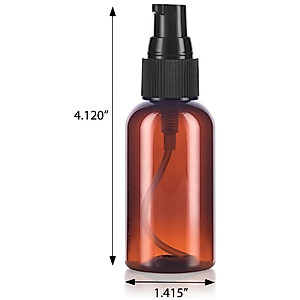 JUVITUS 2 oz Amber Boston Round Plastic PET Bottles with Black Treatment Pump (12 Pack)