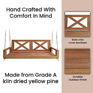 Malvern 6 Foot Wood Porch Swing Bed in Cedar Stain, Amish Handcrafted Daybed Style Swing