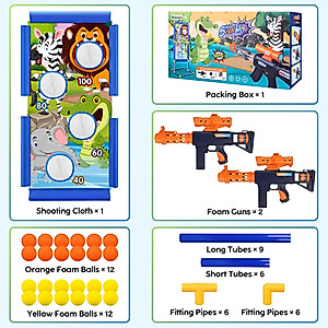 Shooting Game Toy for 5 6 7 8 9 10+ Years Old Boys Girls, 2pk Foam Popper Air Guns with Animal Shooting Target and 24 Foam Balls Bullet,Indoor Outdoor Activity Games, Birthday Easter Gifts for Kids