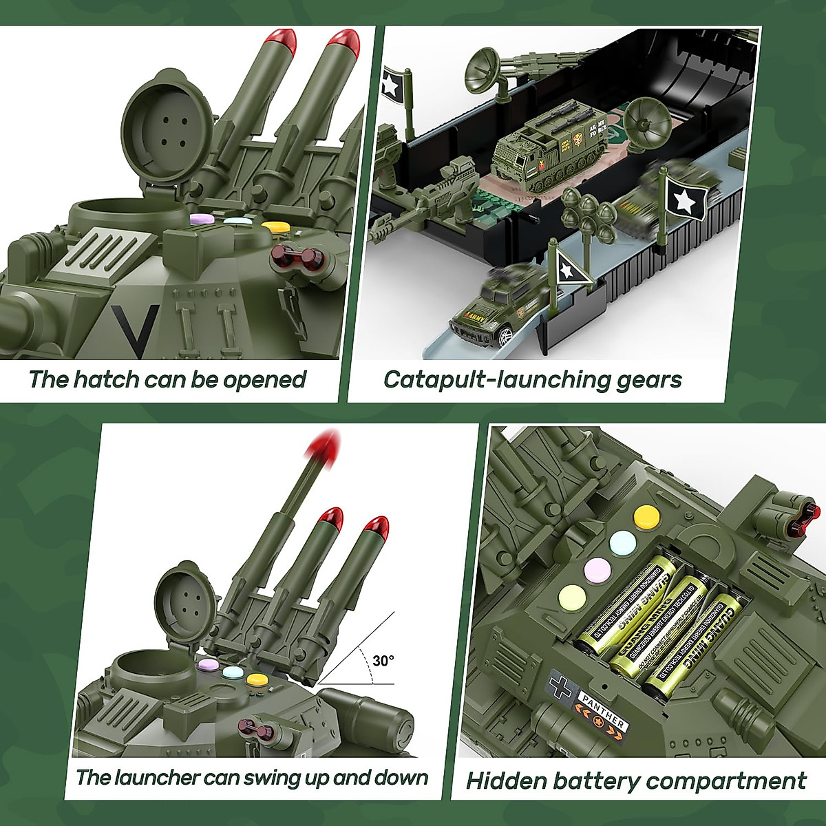 CUTE STONE Military Vehicles Set, Tank Toy Set with Realistic Light and Sound, Rotating Turret and Missile, 4 Pack Assorted Alloy Army Vehicles, Great Military Toy for Kids Boys