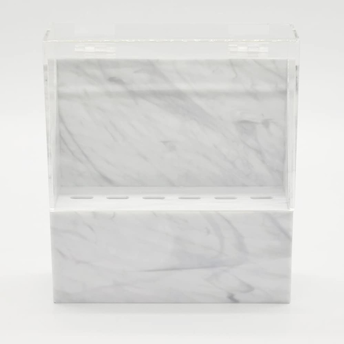 Tweezers Holder Shelf, Dust-proof Tweezer Stand, 6-Hole Acrylic Tweezers Display Stand, Storage Rack Eyelash Extension Tweezers Box with Dust Cover for Salon (White Marble)