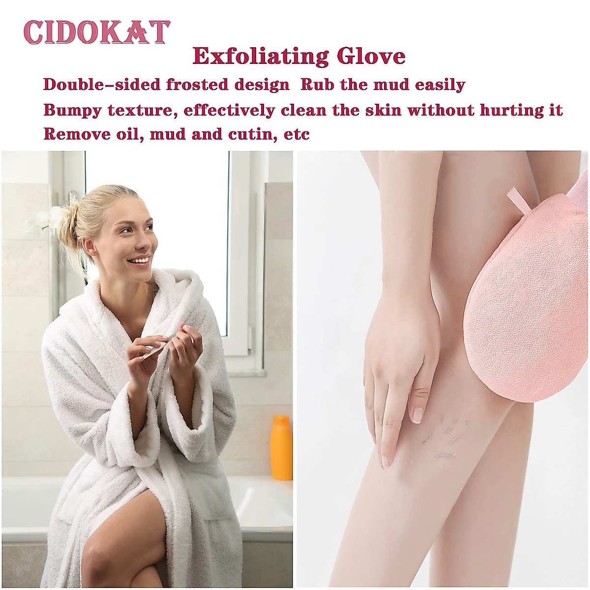 CIDOKAT Exfoliating Mitt For Body Scrub Exfoliator Glove Revive Glow Keesa Exfoliating Glove Exfoliate Bath Korean Deep Exfoliating Gloves For Shower Dead Skin Remover Scrubber Exfoliation 2Pcs Black
