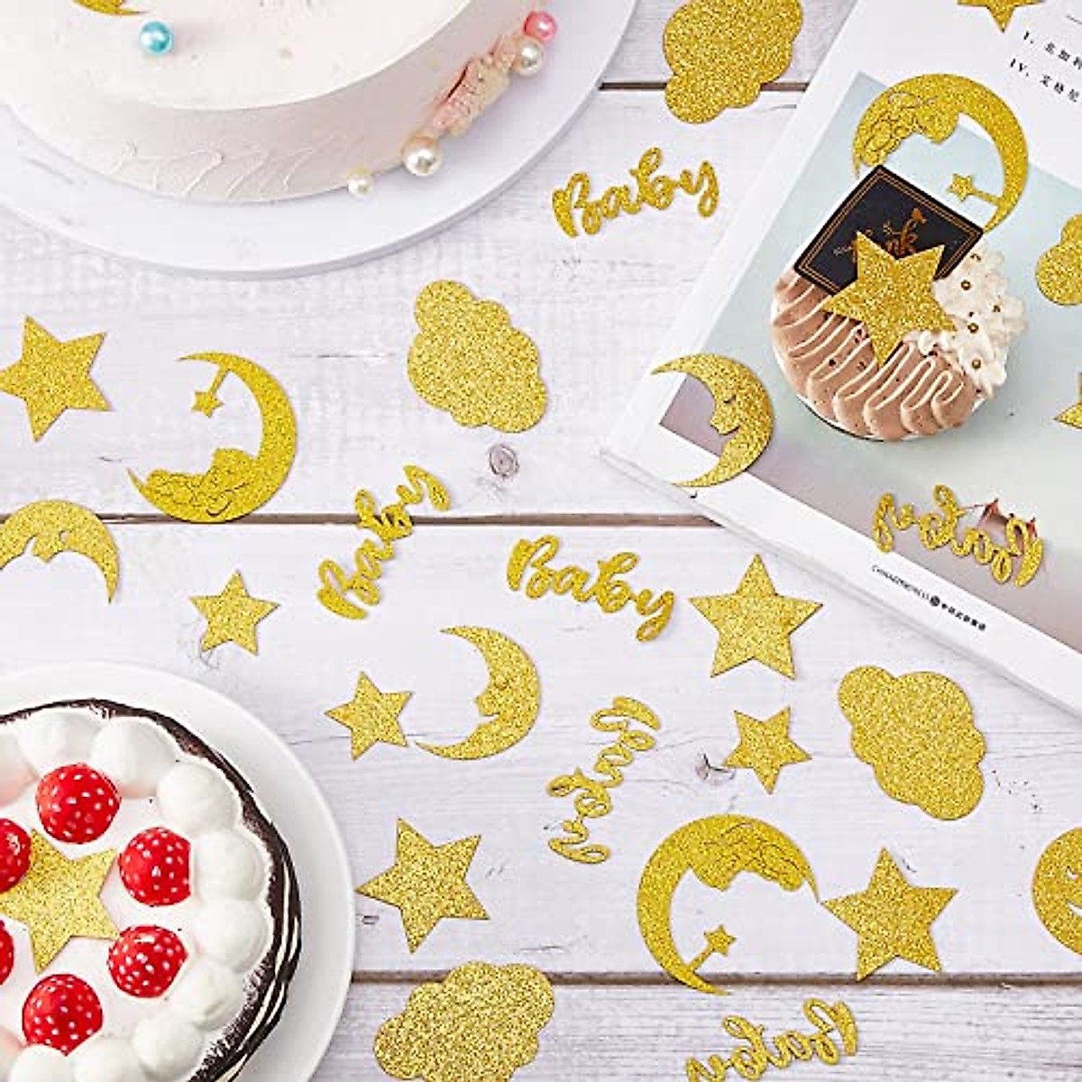 360 Pcs Twinkle Star Confetti Gold Glitter Moon Star Clouds Confetti Star Confetti Baby Shower Decorations for Baby Boy Girl Star and Moon Theme Party Decorations