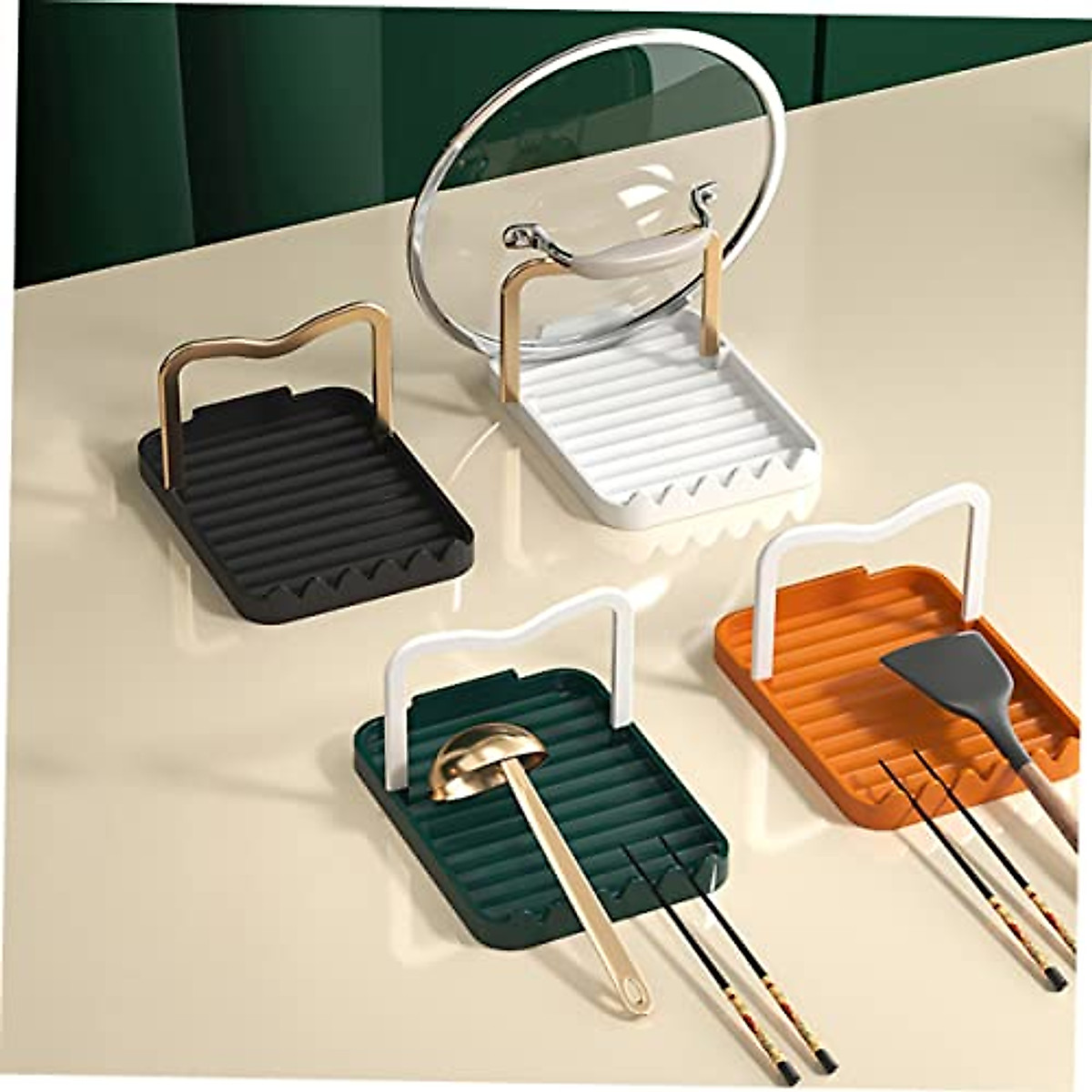 Zerodeko Spoon Stand for Kitchen Ladell Spoons lid and Spoon Rest Pan Cover Stand Pot lid Rack Stove Coffee Spoon Rest Pan Cover Rest Pot lid Storage Space Aluminum Chopstick Rest Household