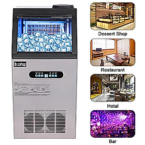 JMPTUFMT ZOKOP ZK-150 120V 495W 150lbs/68kg/24h Ice Maker Stainless Steel Transparent Frosted Lid/Display/5 * 9 Aluminum Ice Tray Commercial Silver