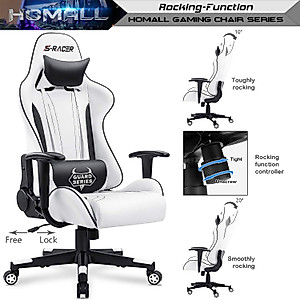 Homall Gaming Chair Office Chair High Back Racing Computer Desk Chair PU Leather Chair Executive and Ergonomic Swivel Chair with Headrest and Lumbar Support (White)