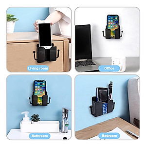 BlingKingdom Self-Adhesive Wall Mount Phone Holder with Hooks Phone Stand Charging Holder for Smartphones Cellphone Bracket Phone Holder for Wall Home Office RV for iPhone and Android (Black)