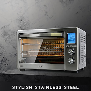 Air Fryer Oven, 34QT Extra Large 1750W Toaster Oven Air Fryer Combo, 12” Pizza Convection Oven Countertop, 12-in-1 Large Rotisserie Oven with 4 Accessories, Stainless Steel, Silver