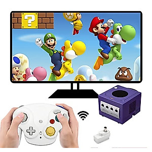 VTone Wireless Gamecube Controller, 2 Pieces 2.4G Wireless Classic Gamepad with Receiver Adapter for Wii Gamecube NGC GC (Black and White)