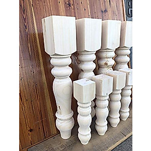 CAROLINA LEG CO. Chunky Pine Dining and Bench Combo - Farmhouse Legs - Set of 4 Dining and Bench Legs - Unfinished - Made in NC