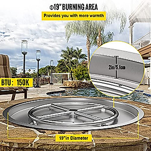 VEVOR Drop in Fire Pit Pan, 19" x 19" Round Fire Pit Burner, Stainless Steel Gas Fire Pan, Fire Pit Burner Pan w/ 1 Pack Volcanic Rock Fire Pit Insert w/ 90K BTU for Keeping Warm w/Family & Friends