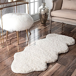 nuLOOM Hand Tufted One and a Half Piece Faux Sheepskin Accent Rug, 2' x 4' 5", Natural