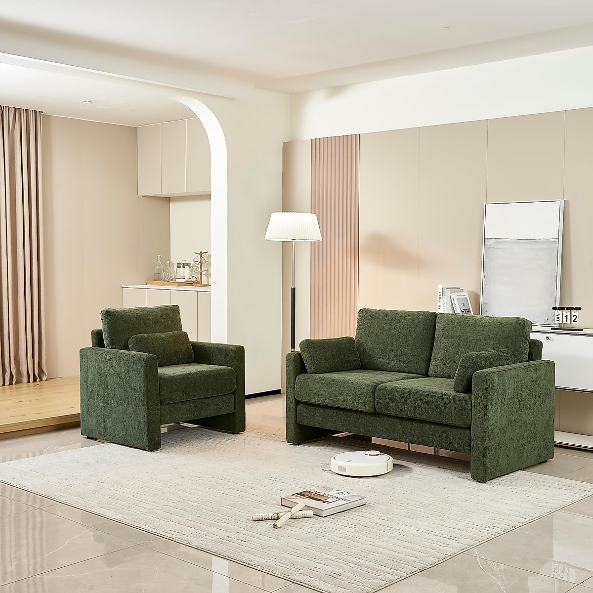 Tosaronia 58.66" x 30.70"Loveseat Sofa Couch Small Modern Comfy Couch with Chenille Fabric, Upholstered 2-Seater Sofa for Office, Small Spaces, Bedroom, Living Room, Apartment(Green)