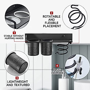 TINYROW Hair Dryer Holder Wall Mounted,Hair Tool Organizer,Black Bathroom Wall Mount Hair Care Styling Tool Organizer Storage Basket,Hair Tool Holder,Dryer Holder Rack 