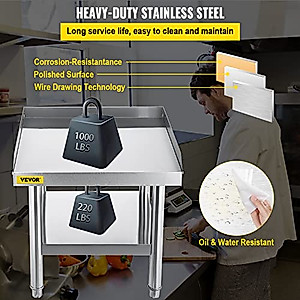 VEVOR Stainless Steel Equipment Grill Stand, 24 x 24 x 24 Inches Stainless Table, Grill Stand Table with Adjustable Storage Undershelf, Equipment Stand Grill Table for Hotel, Home, Restaurant Kitchen