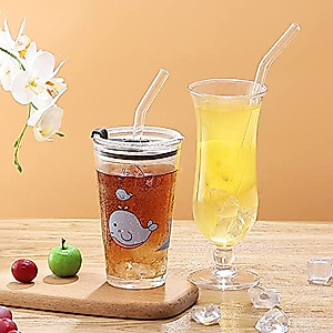 Panleding 16 Pack Reusable Glass Straws, Size 10''x10MM and 8.5''x10MM Each Including 4 Straight and 4 Bent, Clear Glass Drinking Straw with 4 Cleaning Brushes Perfect for Juice, Smoothies, Cocktail