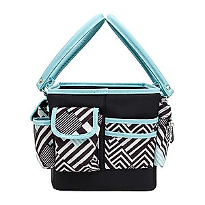 Everything Mary Teal Geometric Deluxe Store and Tote - Storage Organizer Bag for Crafts, Sewing, Paper, Art, Desk, Canvas, Supplies Storage Organization - Travel Art Box with Handle