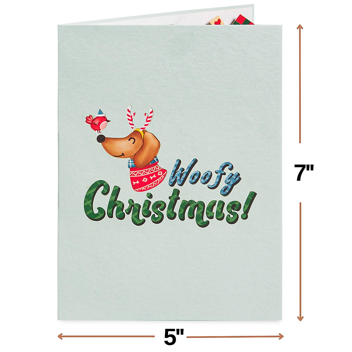 Paper Love Woofy Christmas Pop Up Card, Detachable 3D Christmas Cards, Gift for Christmas or Holidays, Thank You, Thinking of You | 5" x 7" Cover - Includes Envelope and Removable Note Tag