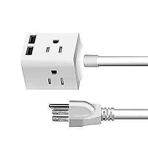 Power Strip with USB, Wonplug Power Strip Surge Protector 5Ft Extension Cord with 4 AC Outlets & 2 USB,Wide Spaced Plug Outlet Extender Overload Protection Compact for Home Office Desk Cruise Ship