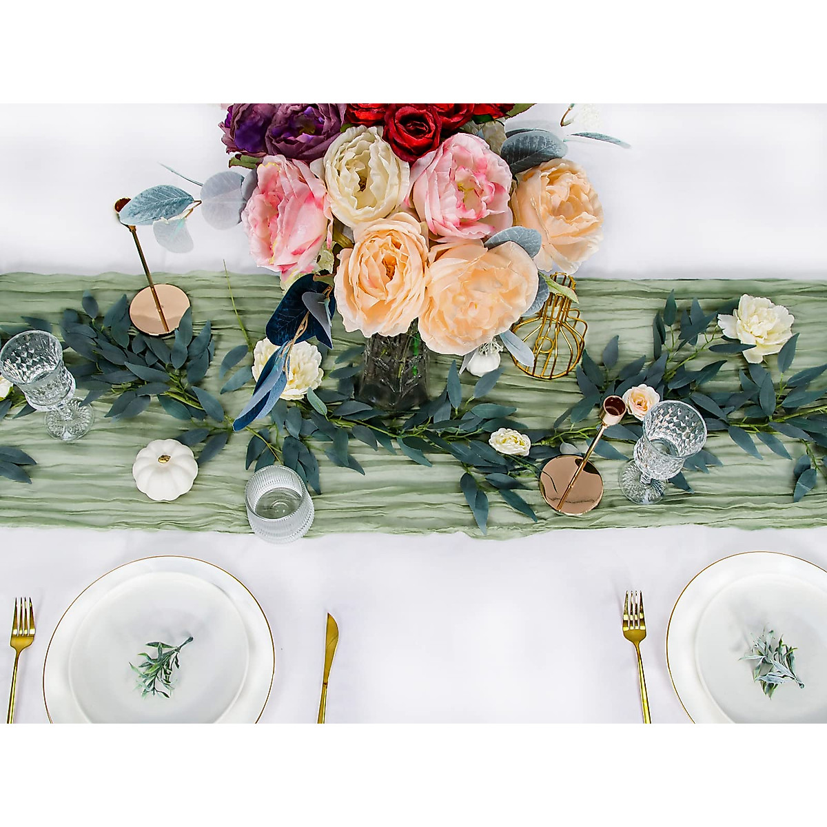 3 Pack 160 inch Sage Green Cheesecloth Table Runner-13.3ft Long Sage Table Runner Sheer Gauze Cheese Cloth Runner Sage Party Decorations for Wedding Reception, Baby Shower Bridal Shower Birthday Party