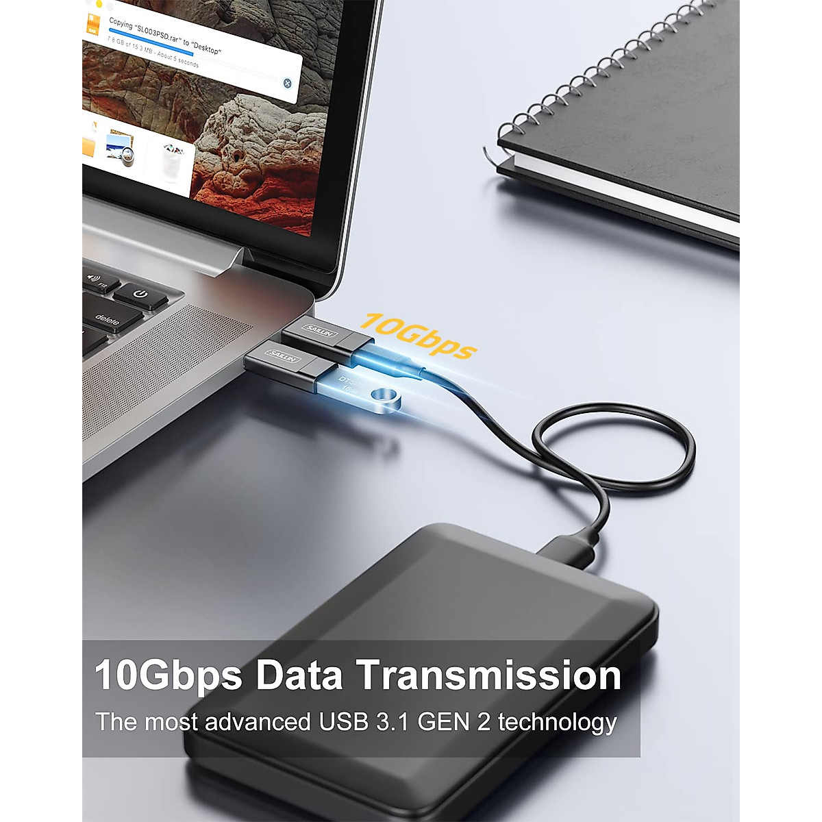 10Gbps USB C Female to USB Male Adapter 2 Pack, SAILLIN Zinc Alloy Double-Sided USB A to USB C Adapter with High-Speed Data Transfer & Stable Charging for Laptop, Charger, Power Bank, Quest Link- Grey