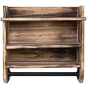 MyGift Wall Mounted Rustic Brown Wood 3-Tier Bathroom Shelf Organizer Rack with 20 Inch Industrial Metal Hand Towel Bar
