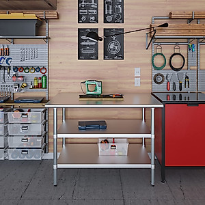 AmGood Stainless Steel Work Table with 2 Shelves | NSF | Metal Utility Table (48" Long x 30" Deep)