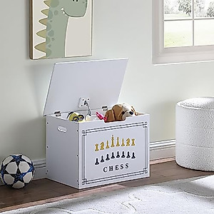 Wooden Toy Box and Storage Chest with Chess and Safety Hinge for Kids and Babies – Girls and Boys - White