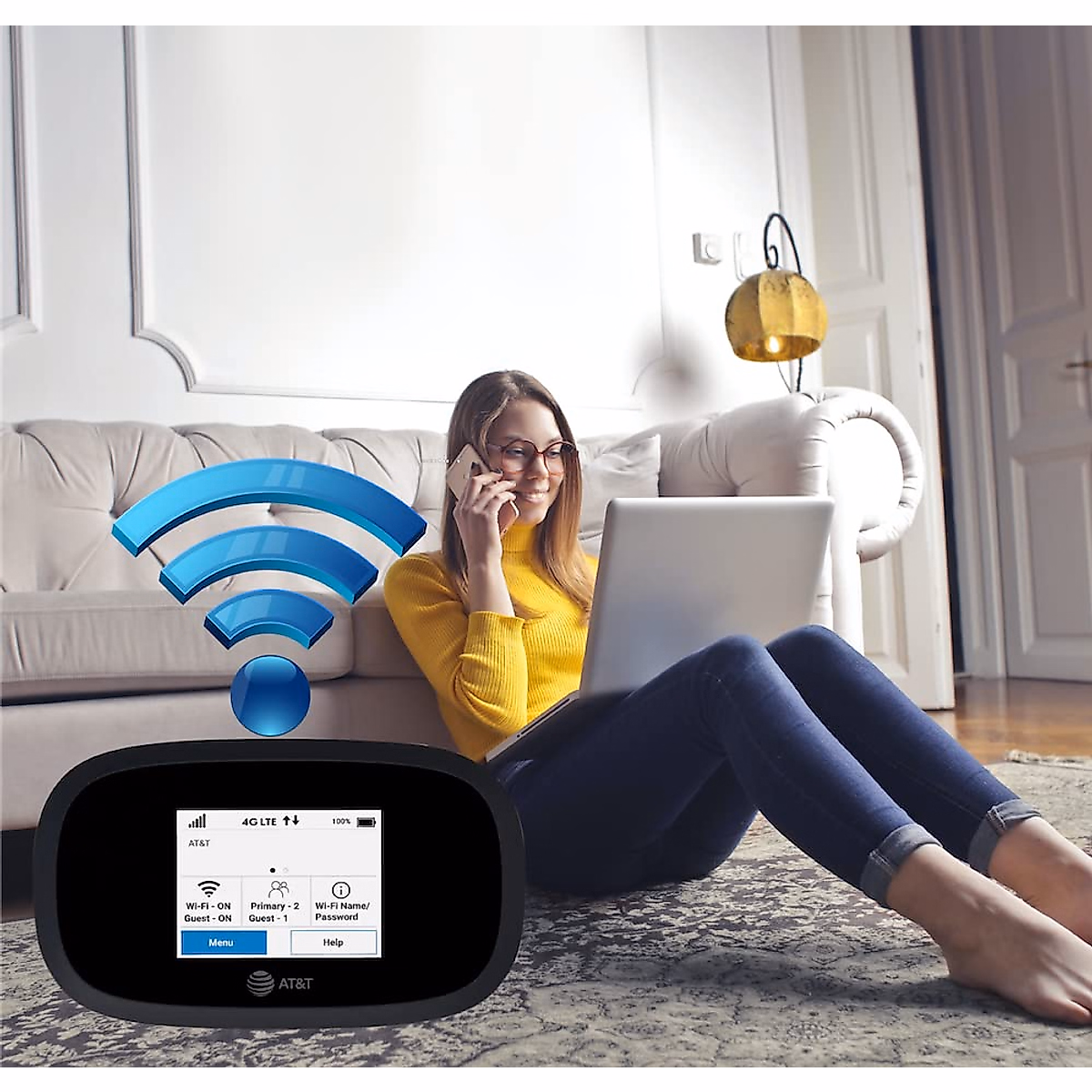 AT&T Wireless Hotspot WiFi Device 4G LTE MiFi 8000 | Global 4G Cat18 LTE | Up to 1 Gbps | EVDO-LINK Bundle for Mobile Hotspot Device | with SIM Card and Extra Battery
