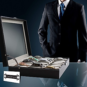 Watch Box Organizer Pillow Case 24 Slot Display Cases With Framed Glass Lid Elegant Contrast Stitching Sturdy and Secure Lock for Men Women Watch and Jewelry Large Holder Boxes