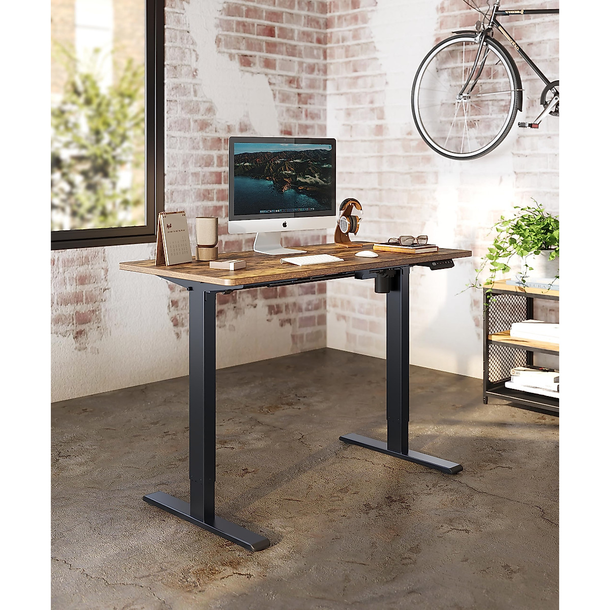 FLEXISPOT EN1 Height Adjustable Standing Desk 48 x 30 Inches Whole-Piece Desktop Ergonomic Memory Controller Electric Stand Up Desk (Black Frame + 48" Rustic Brown Desktop, 2 Packages)