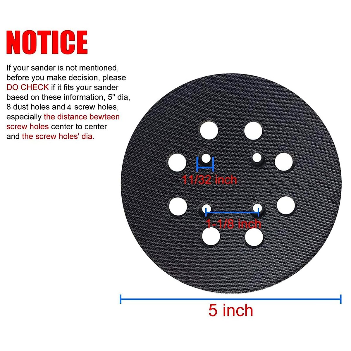 2 Pack 5 inch 8 Holes Sander Backing Pad, Hook and Loop, Replacement Pad for Random Orbit Sander