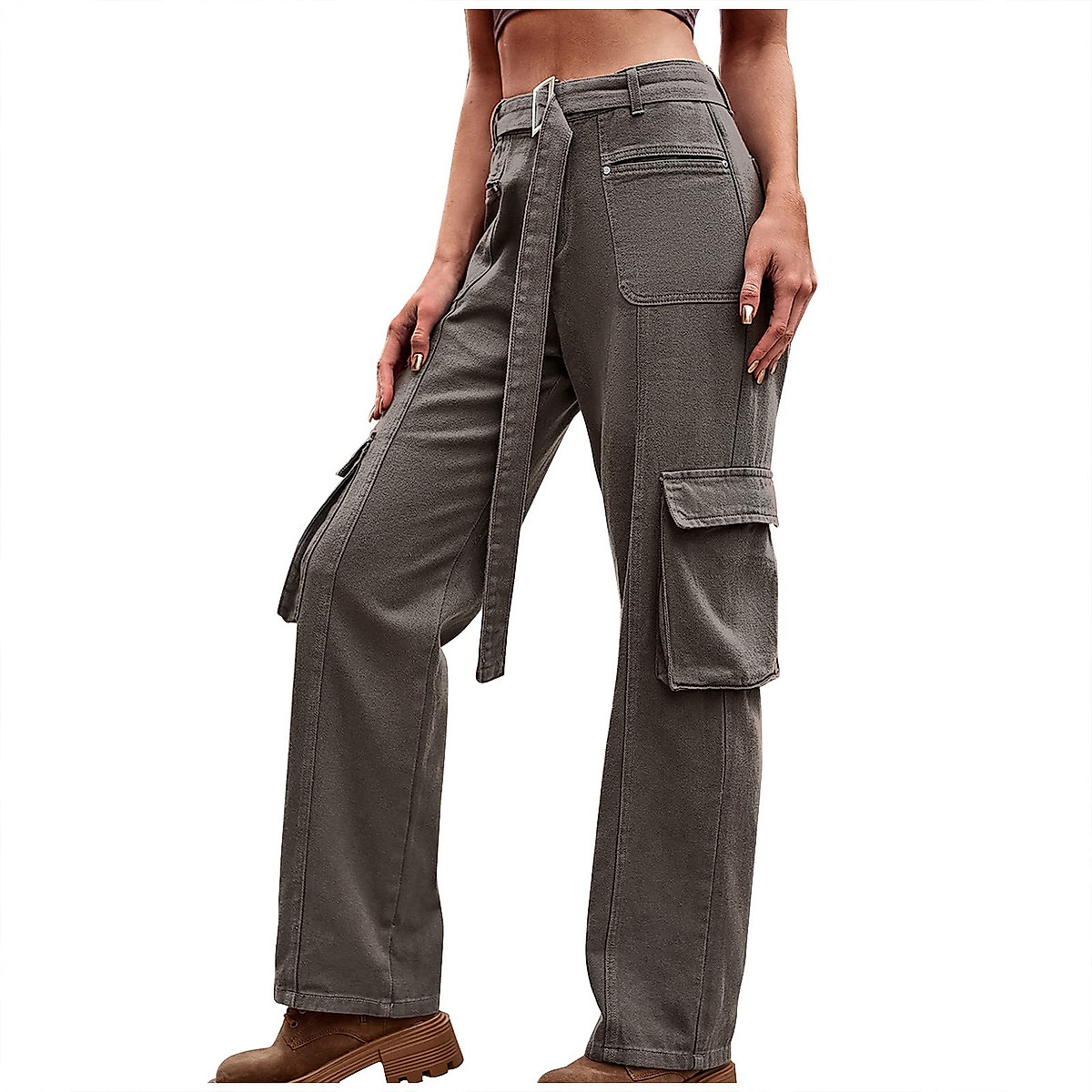 Vanity Cheap Black Dress Pants Women Womens Y2K Baggy Cargo Pants Jeans High Waisted Straight-Leg Pants with Multiple Pockets Business Work Casual Pants Gray L
