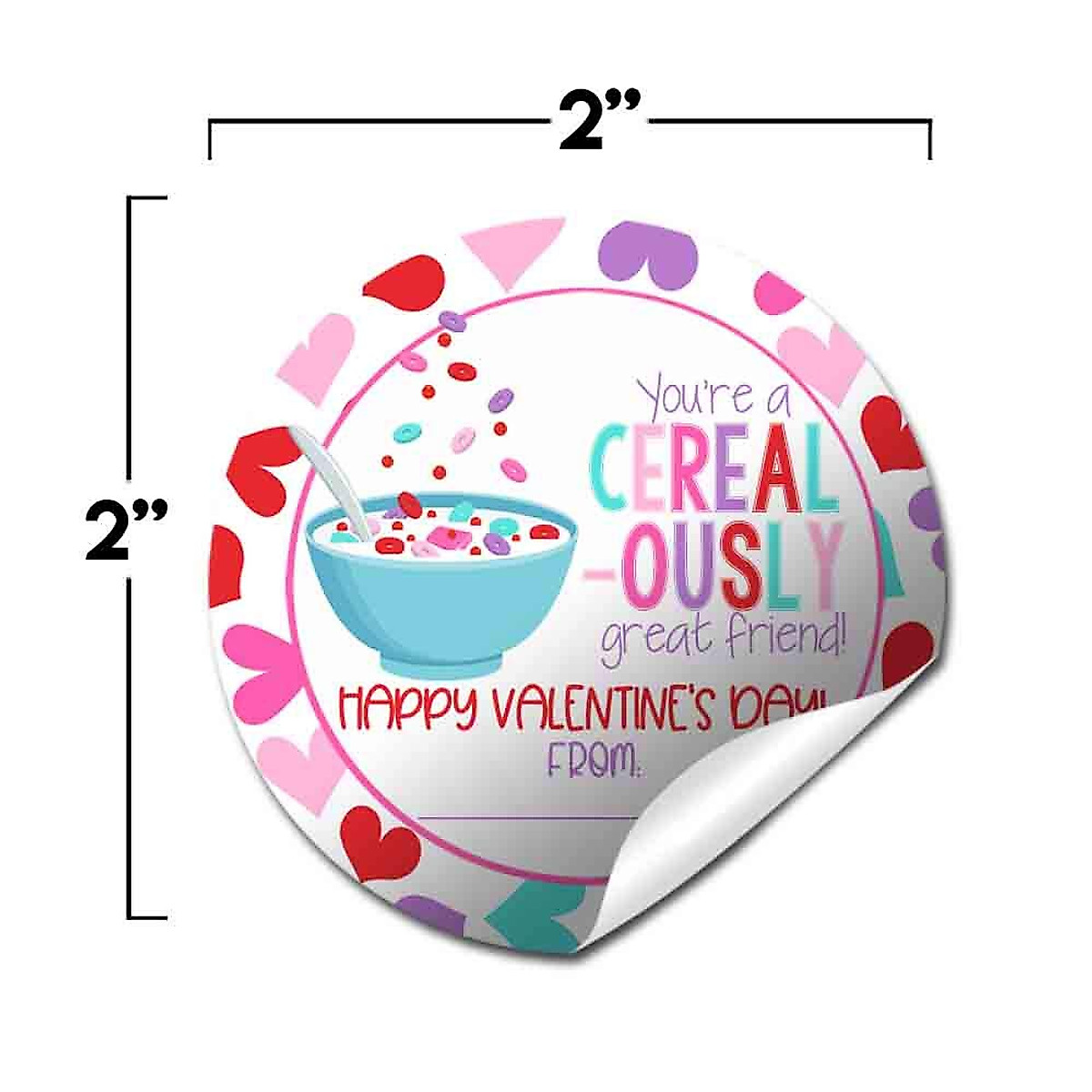 Great Friend Breakfast Cereal Themed Valentine Party Favor Sticker Labels for Kids, 40 2" Party Circle Stickers by AmandaCreation, Great for Classroom Valentines, Envelope Seals, Gifts, Treats