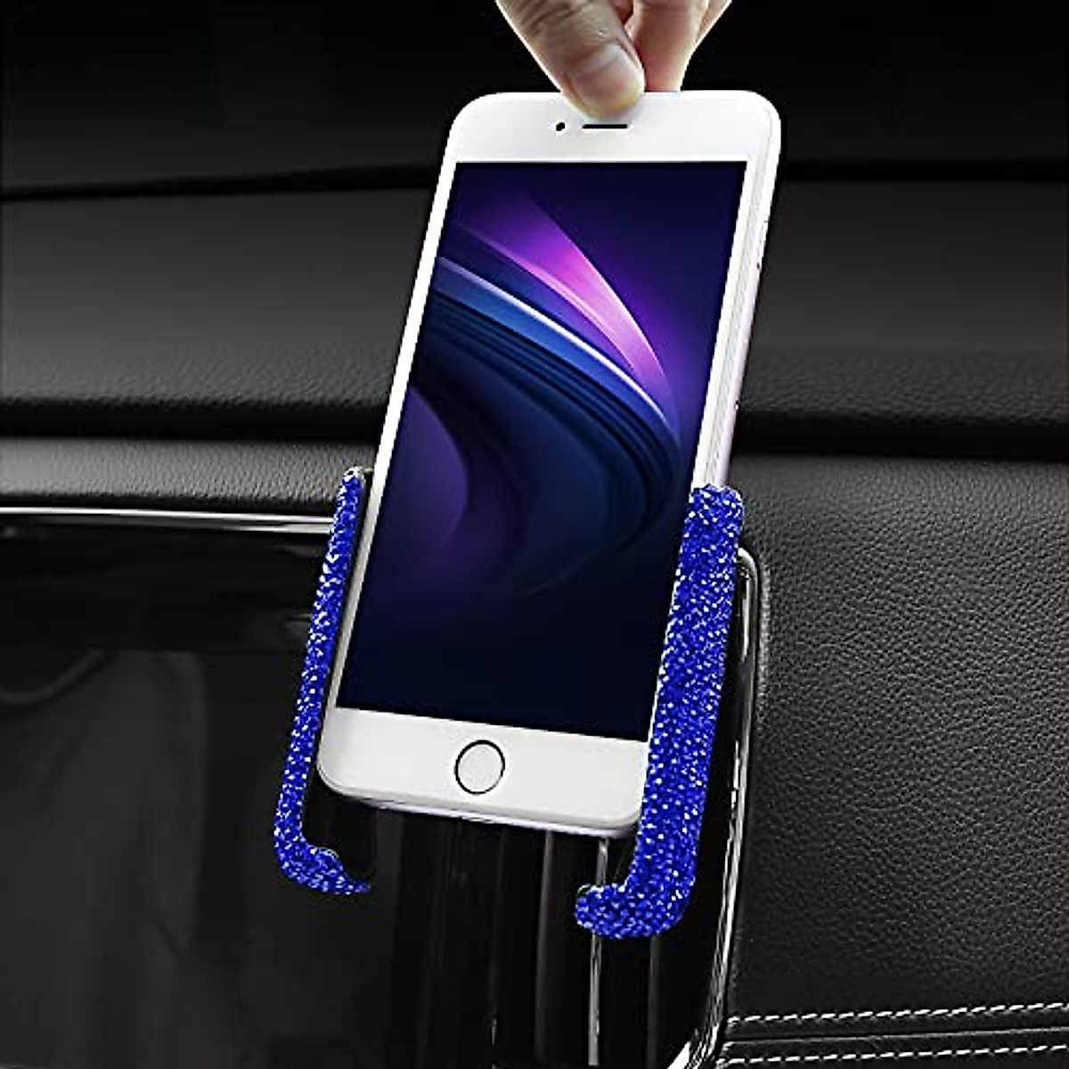 OSIRCAI Bling Car Mount Stand Phone Holder, Universal Crystal Rhinestone Cell Phone Holder Mini Car Dash Air Vent 360° Adjustable Auto Phone Mount Car Accessories for Women Girls Blue