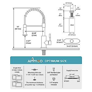 APPASO Black Kitchen Faucet with Soap Dispenser and Pull Down Sprayer, SUS304 Stainless Steel Commercial Single-Handle Spring Faucet for Kitchen Sink, Matte Black