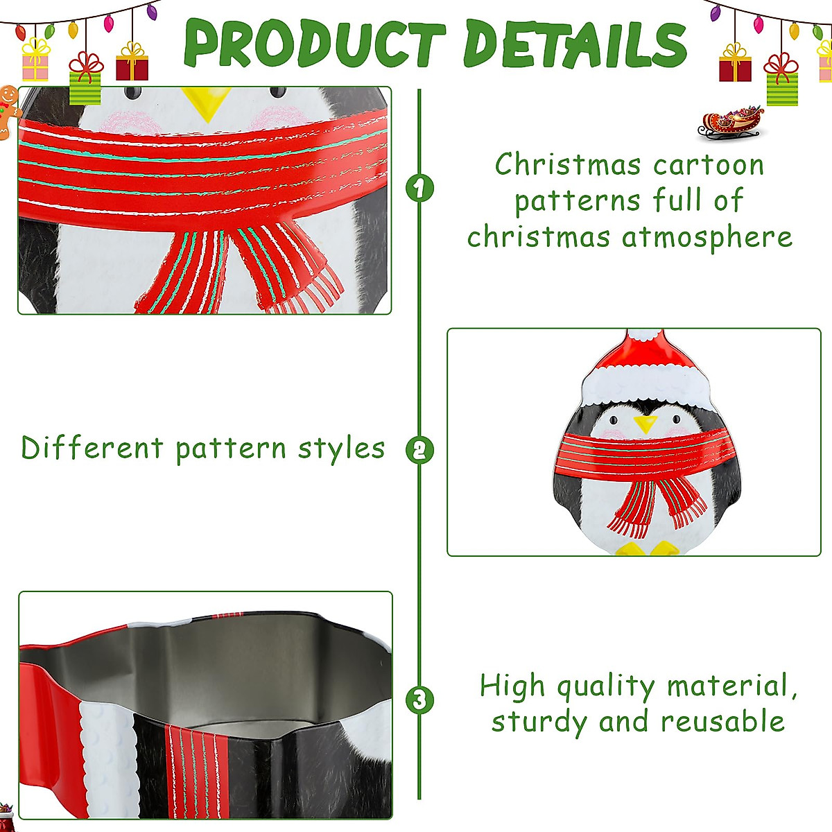 6 Pcs Christmas Cookie Tin Box Set Xmas Metal Candy Tins with Lids Food Storage Containers Cookie Jar Christmas Gift Packing Solution for Storing Candy Chocolate Biscuits Christmas Party Favor