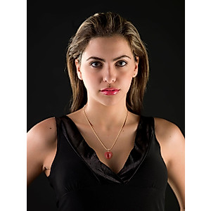 COAI Snake Chain Heart Red Carnelian Stone Pendant Necklace