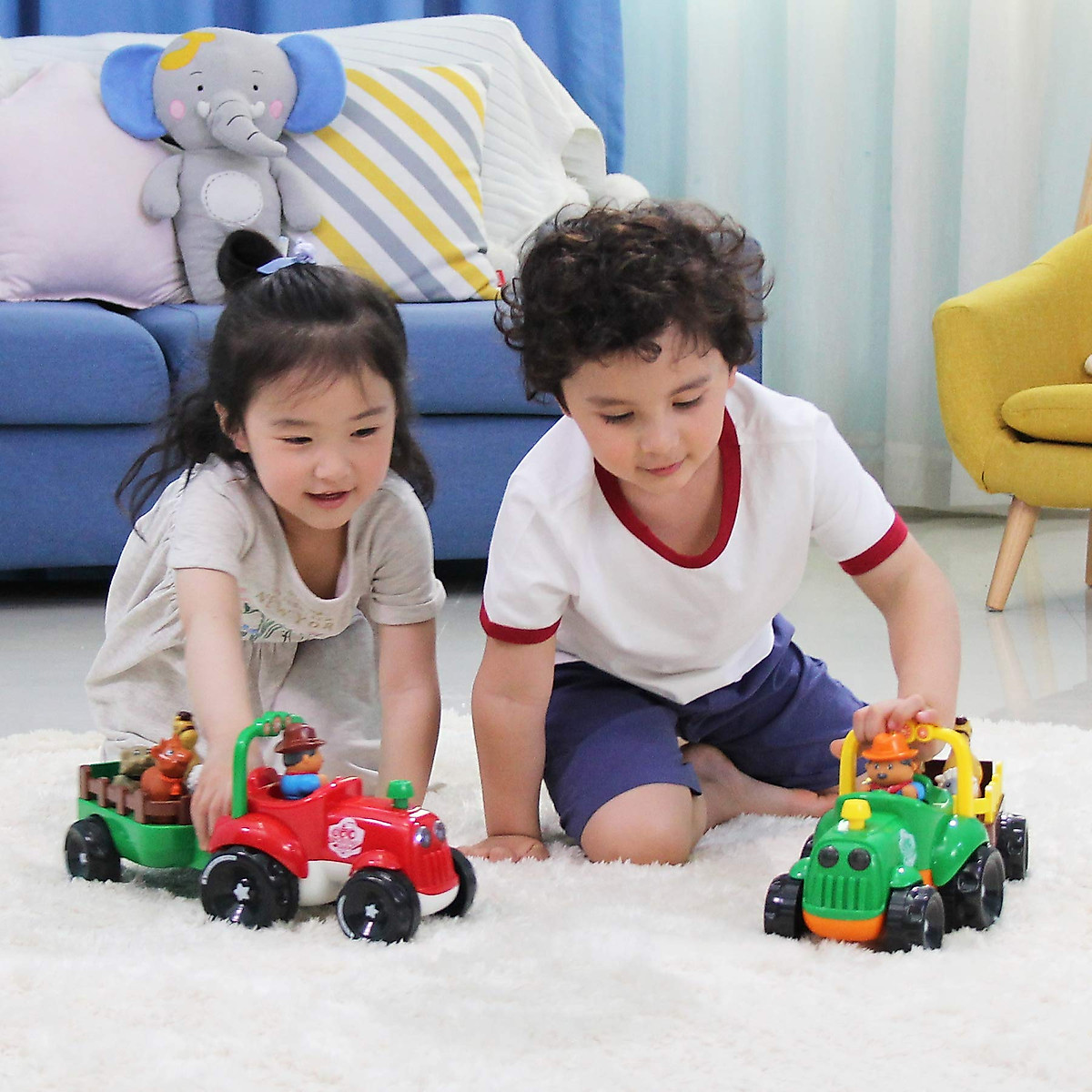 SUPERHIGH Tractor Farm Tractor Toys for 3 4 5 6 7 8 Year Old Boys & Girls with Detachable Farmer & Animals, Light & Animal Sound Effect, Great Gift for Toddlers Kids, Green