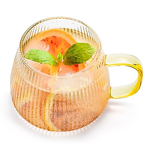 AVLA 6 Pack Glass Coffee Mugs, 16 OZ Unique Vertical Stripes Coffee Cup, Clear Large Tea Glasses with Handle, Vintage Transparent Glassware for Hot/Cold Beverages, Cappuccino, Latte, Espresso, Juice