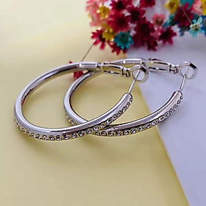YUQIGG Silver Hoop Earrings, Fashion CZ Cubic Zirconia Rhinestone Hoops White Gold Plated Hoop Earrings for Women Gifts 1.38in