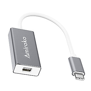 Amiroko USB-C to Mini DisplayPort Adapter, USB 3.1 Type C to Mini DP Adapter Support 4K, 1080P for MacBook Pro, MacBook 12", Alienware, to LED Cinema Display/Dell Monitor etc, Gray